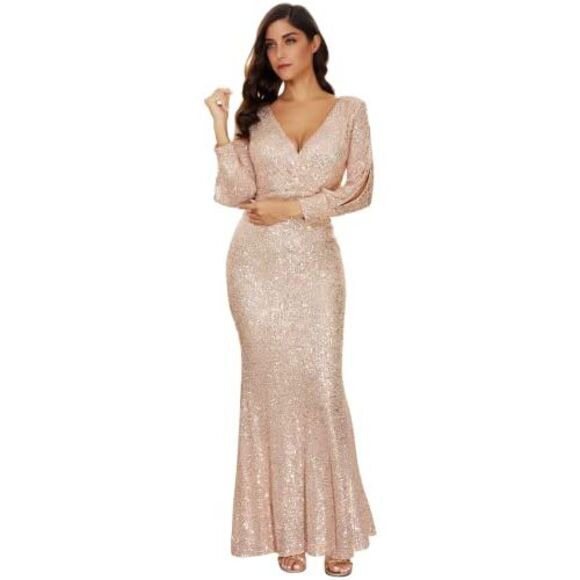 meilun | Dresses | Meilun Womens Long Sleeve Full Sequins Mermaid Gown ...
